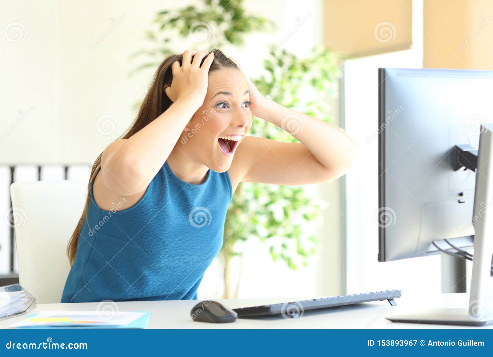 Excited Entrepreneur Checking Computer Content Stock Image - Image of ...