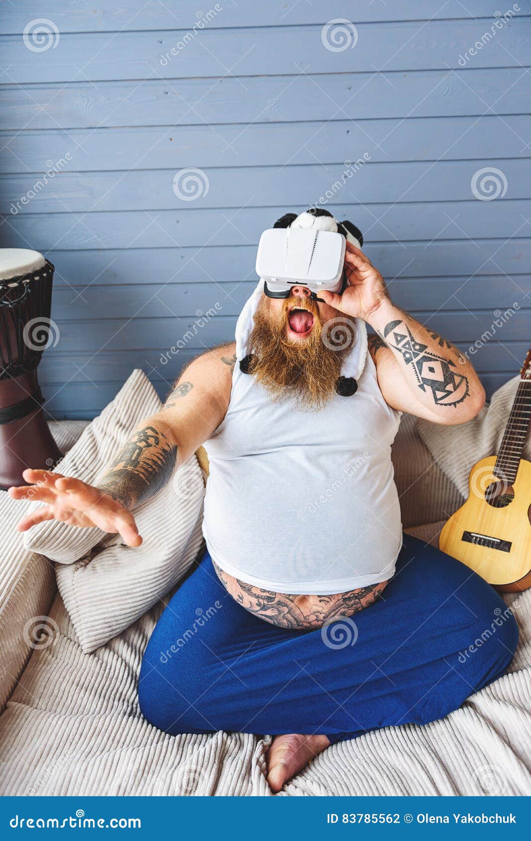Excited Fat Man Watching Virtual Reality Device Stock Photo - Image of ...