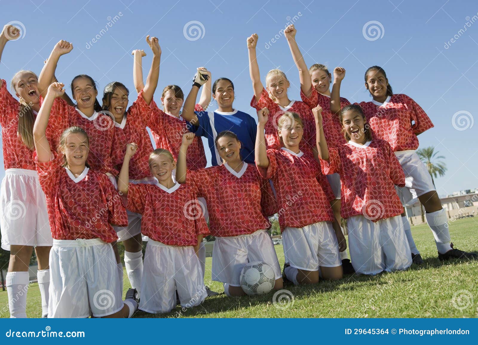 Excited Female Soccer Players Stock Photo - Image of active, hands ...