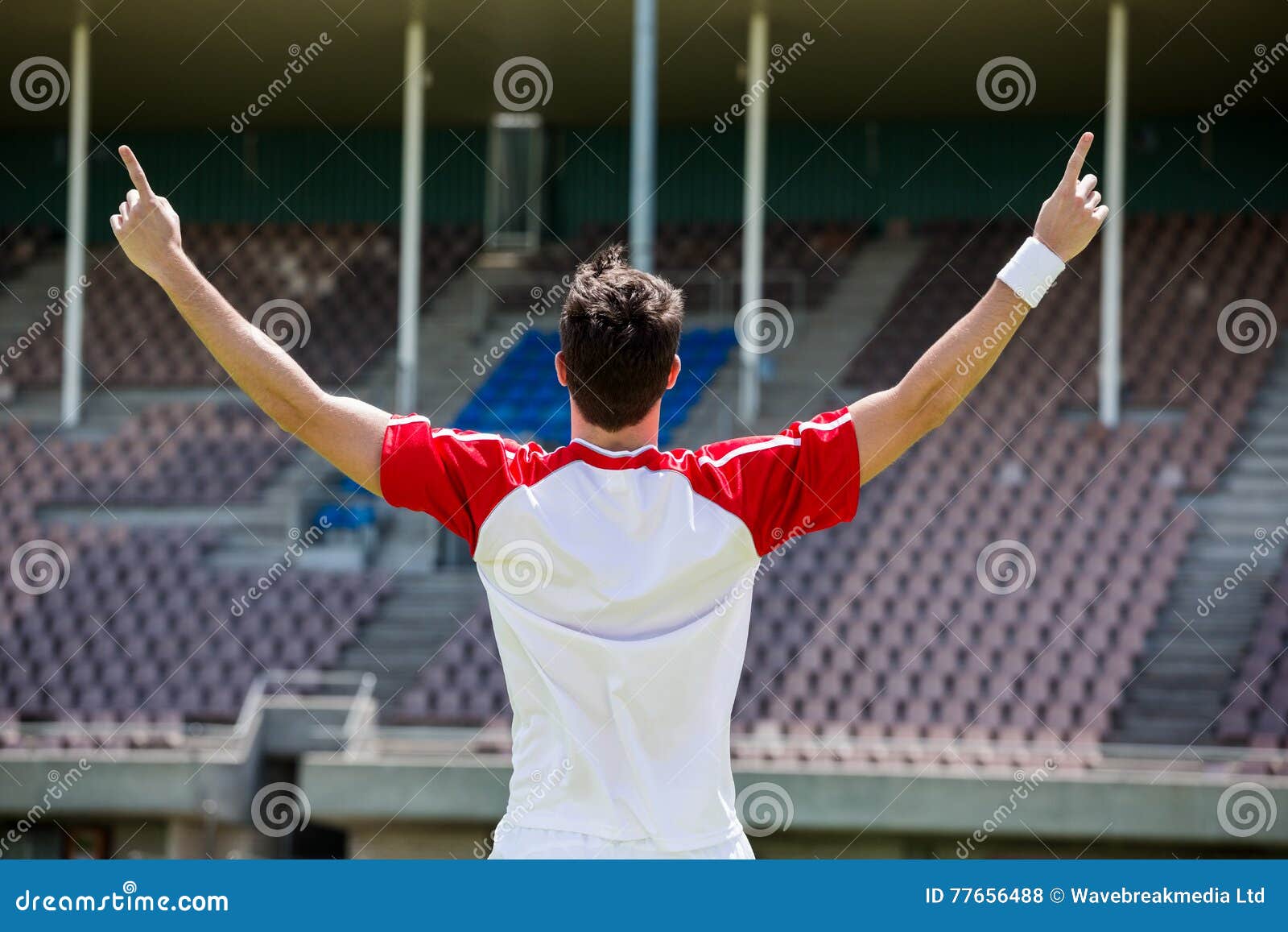 Excited Football Player Standing in Stadium Stock Photo - Image of male ...