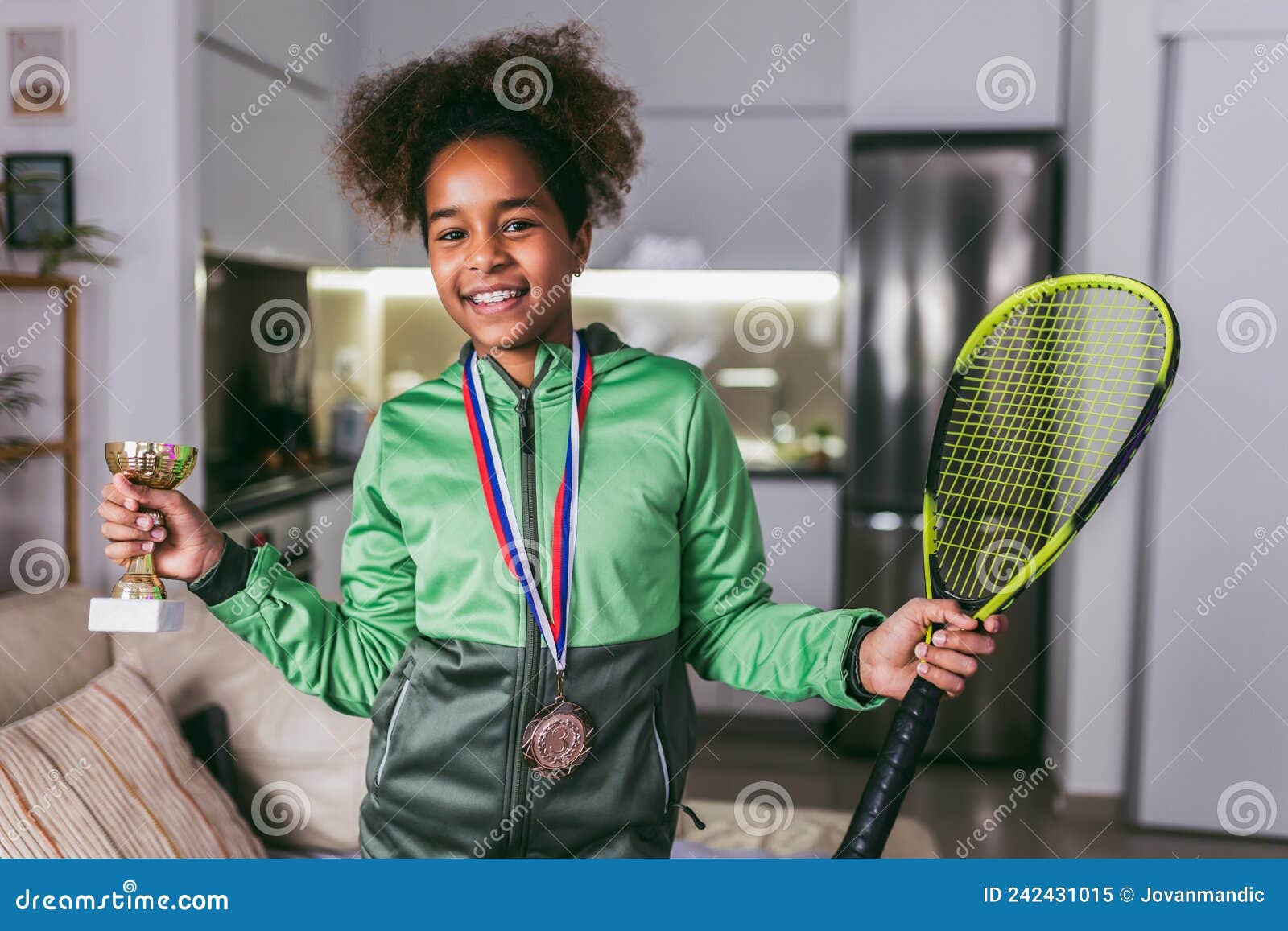 Girl with Medals and Trophy Cup Stock Image - Image of healthy, people ...