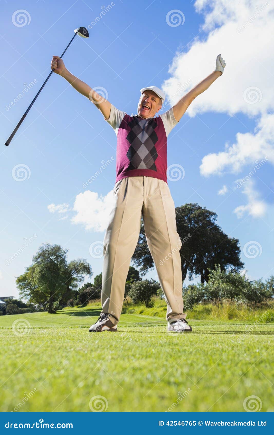 Excited Golfer Cheering and Looking at Camera Stock Image - Image of ...