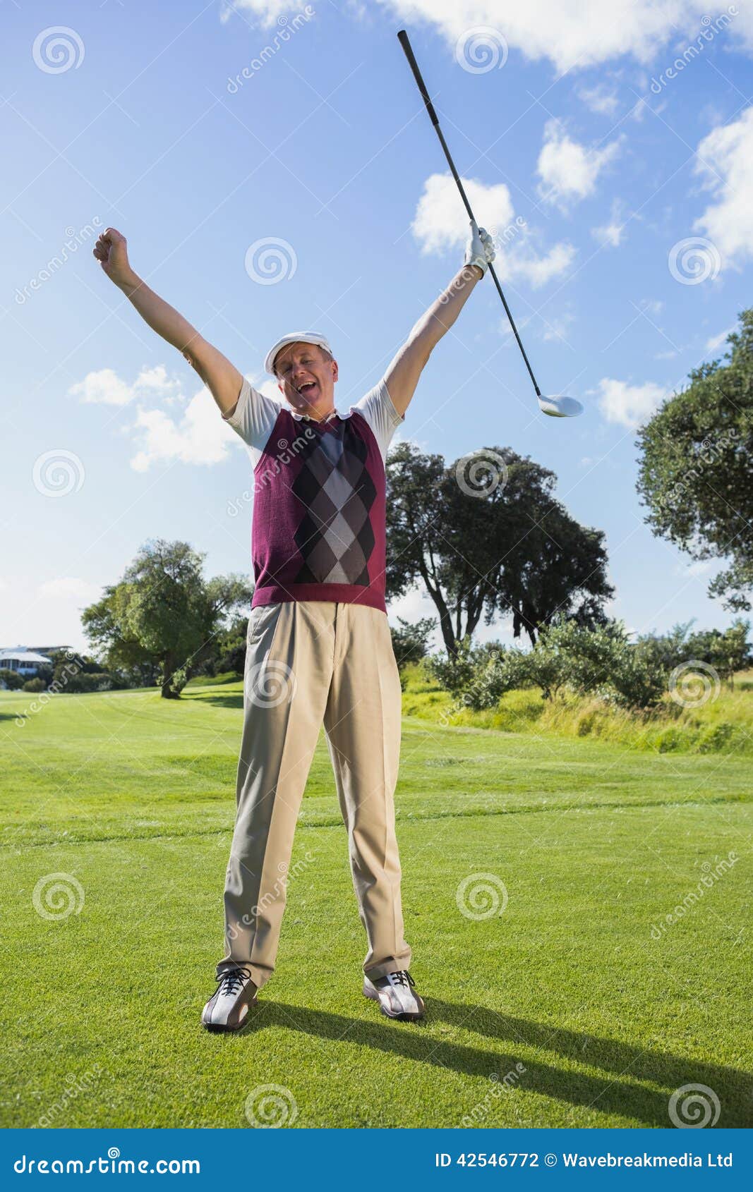 Excited Golfer Cheering and Looking at Camera Stock Photo - Image of ...