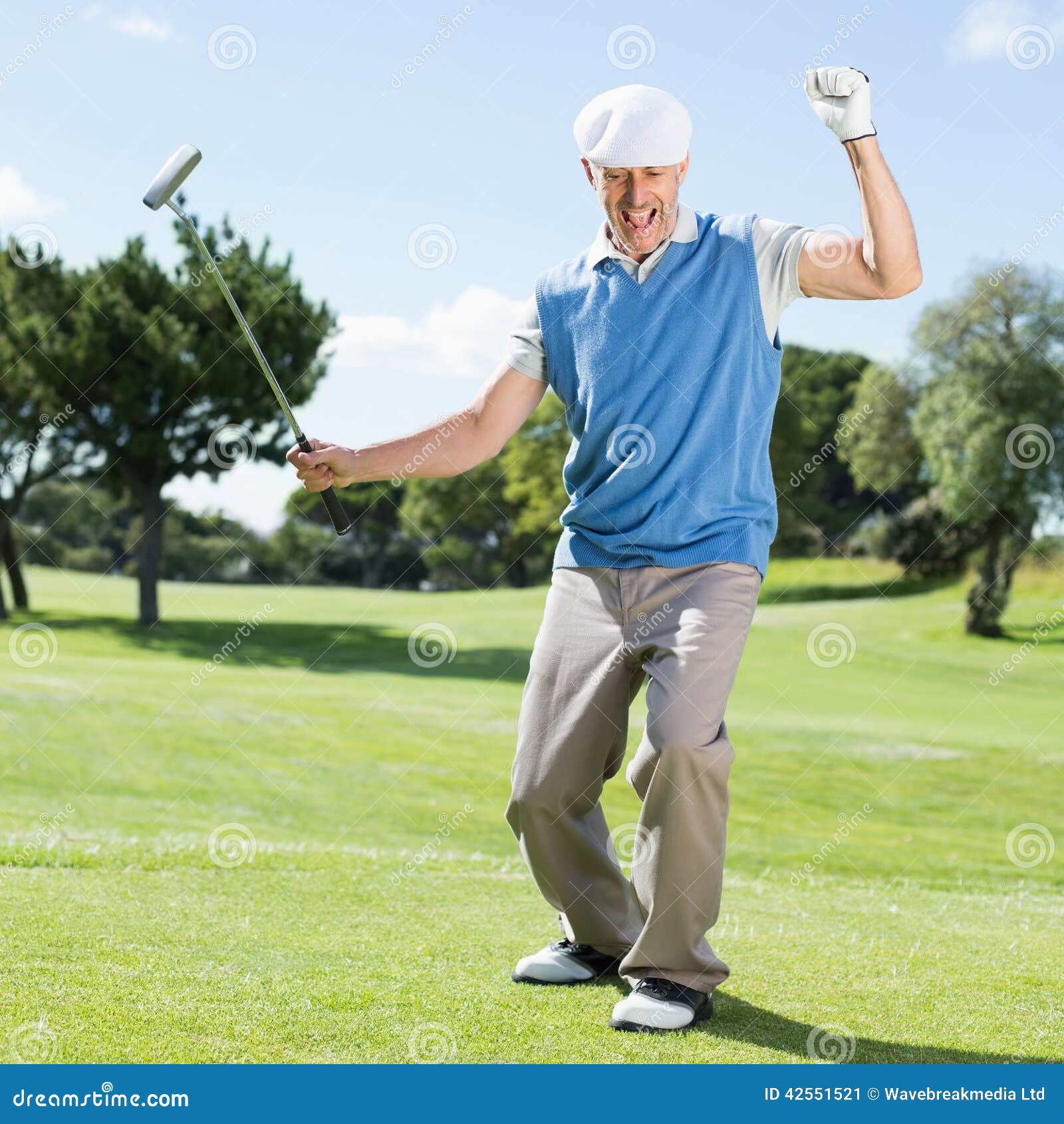 Excited Golfer Cheering on Putting Green Stock Image - Image of ...