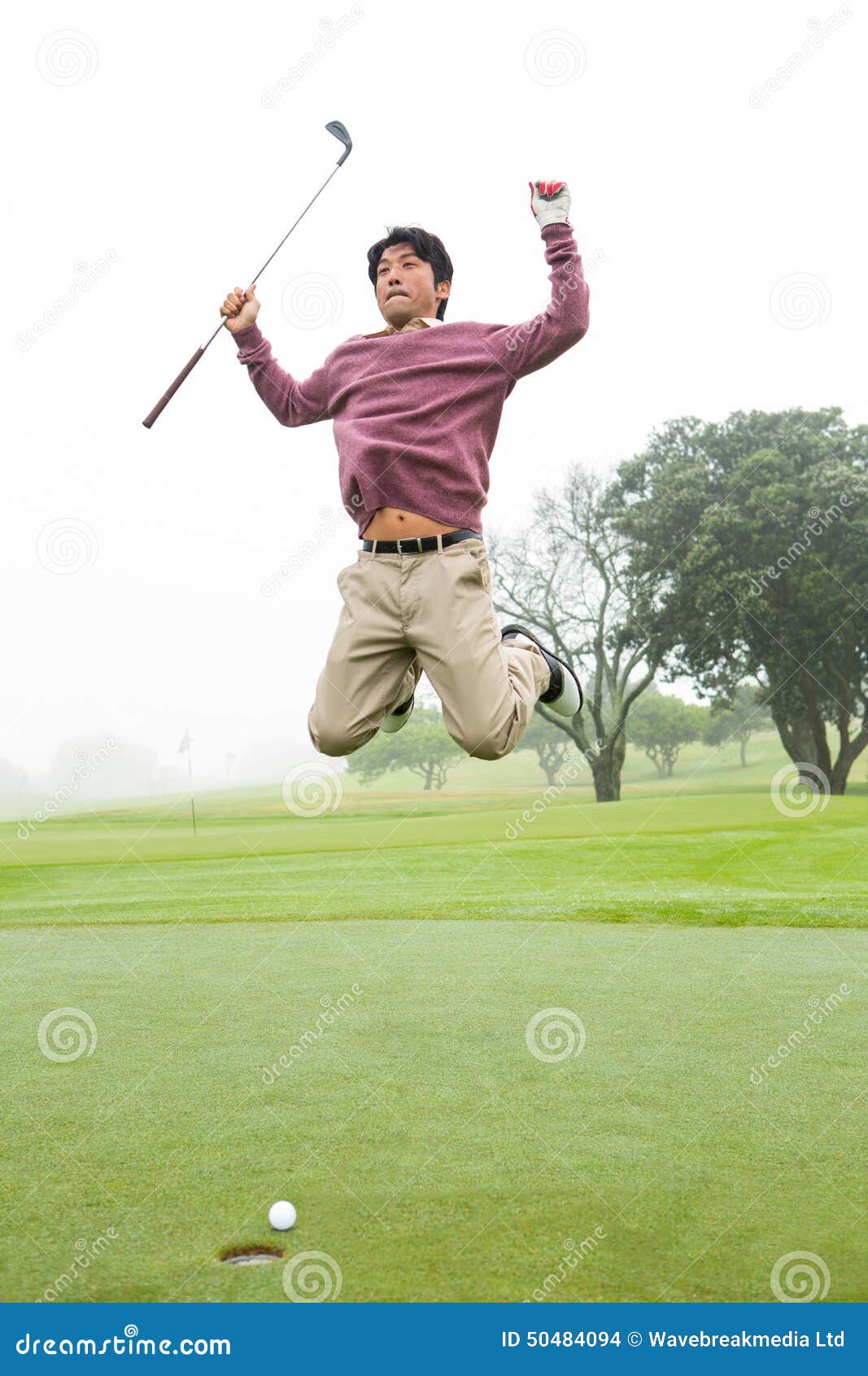 Excited golfer jumping up stock photo. Image of accomplishment - 50484094