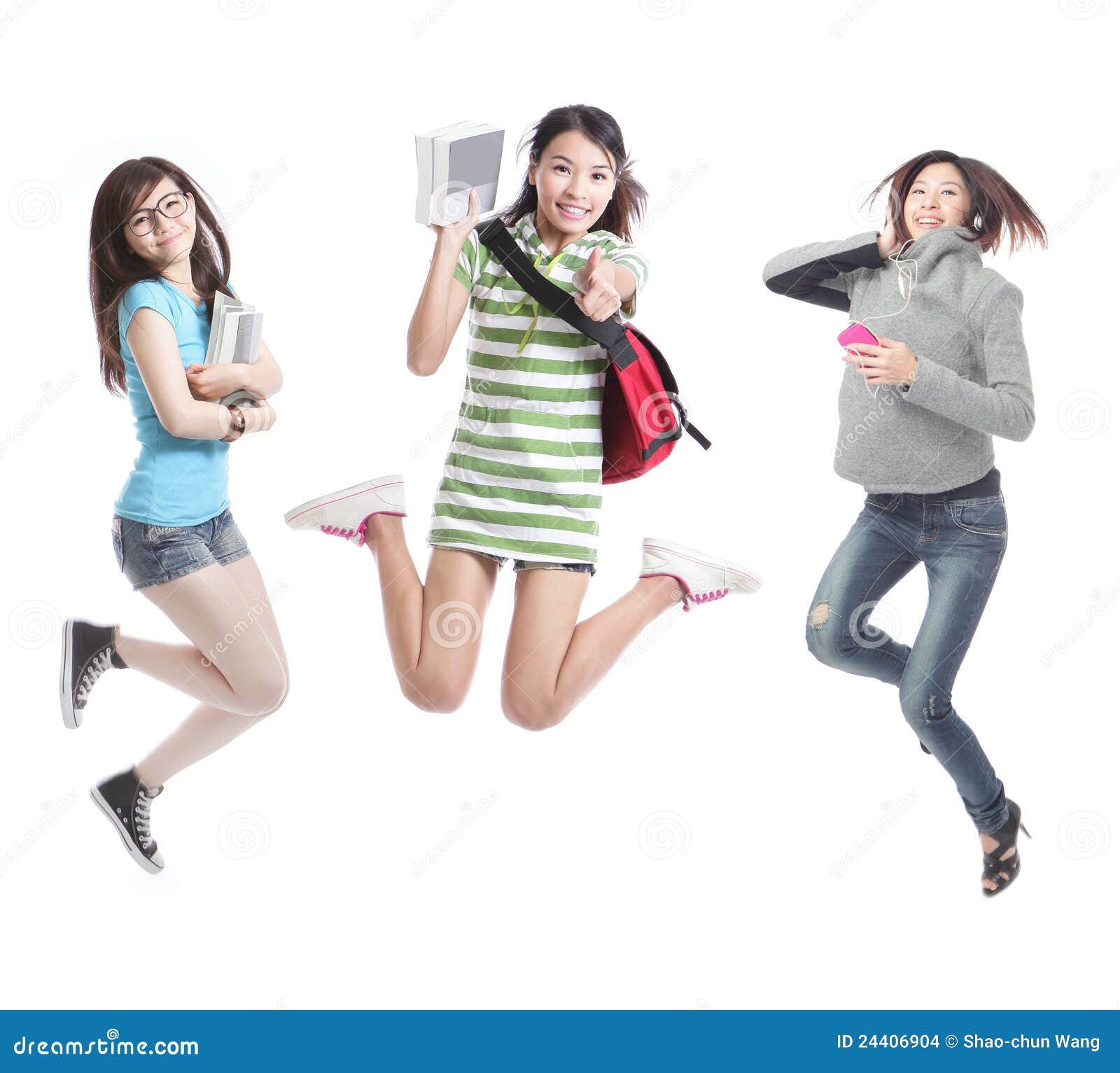 Excited Group of Girl Students Jumping Stock Photo - Image of girl ...