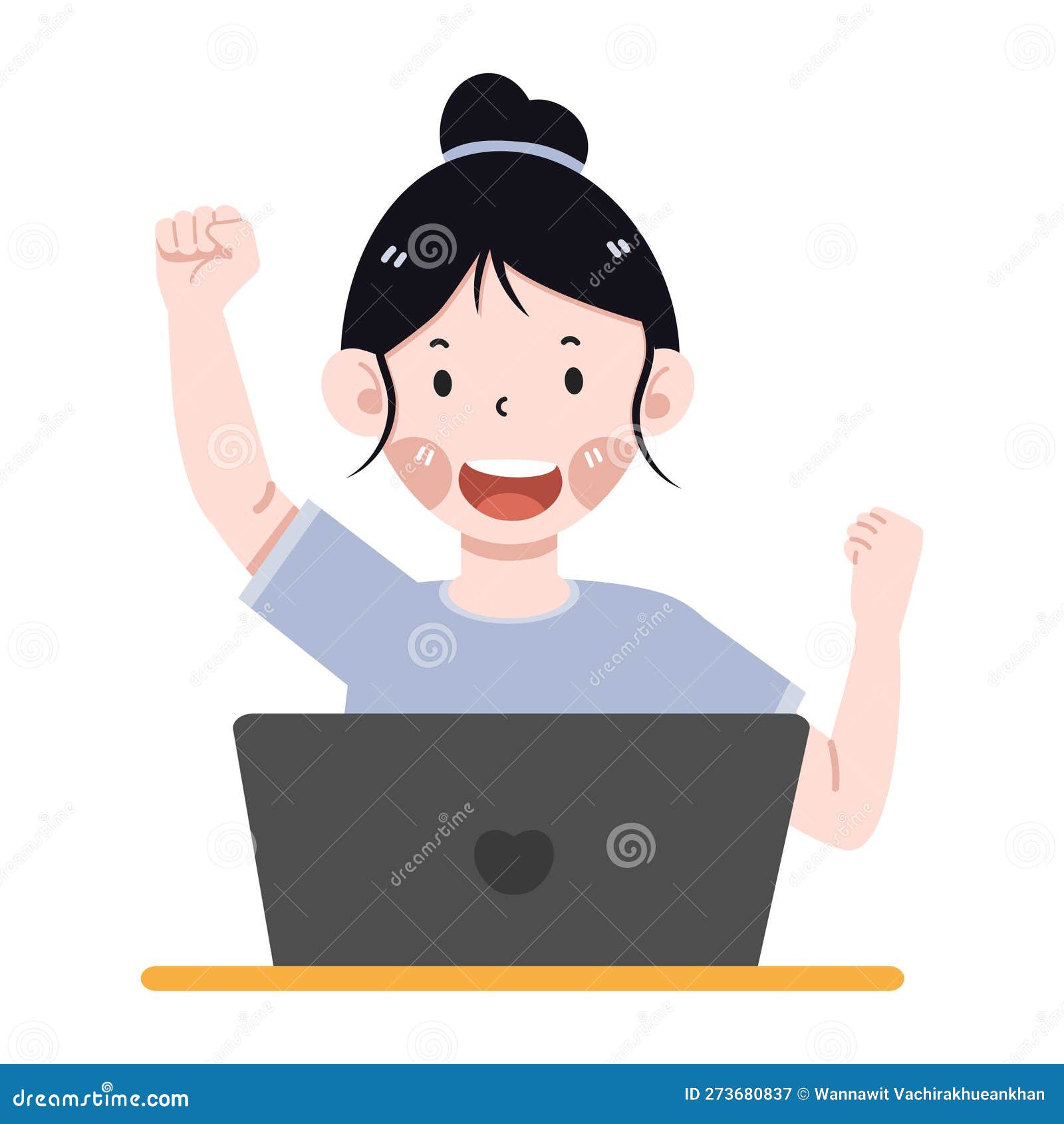 Excited Happy Woman Worker with Using Computer Stock Vector ...