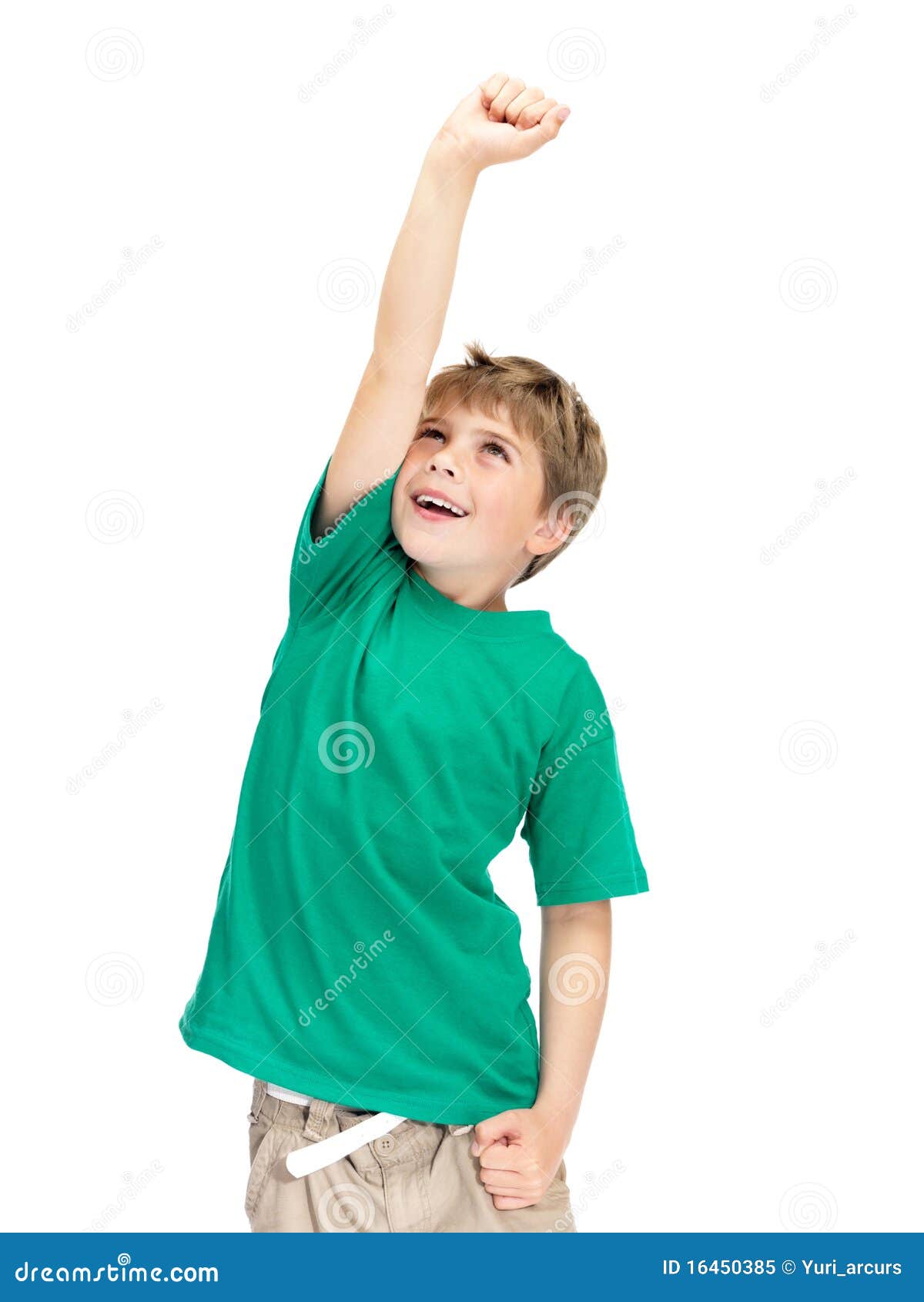 Excited Little Boy Raising His Hand Stock Image - Image of active ...