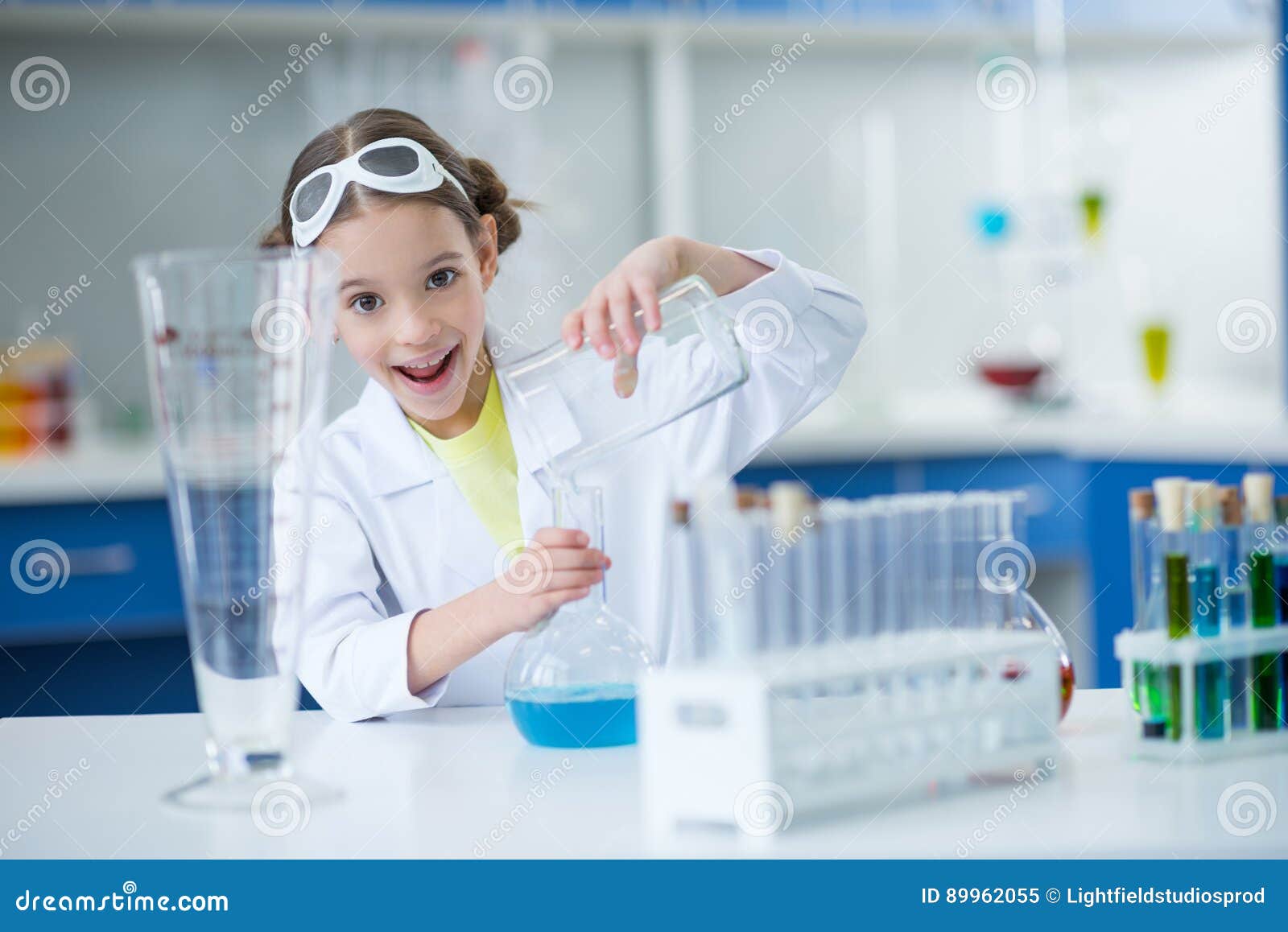 Excited Little Girl Scientist Making Experiment Stock Image - Image of ...