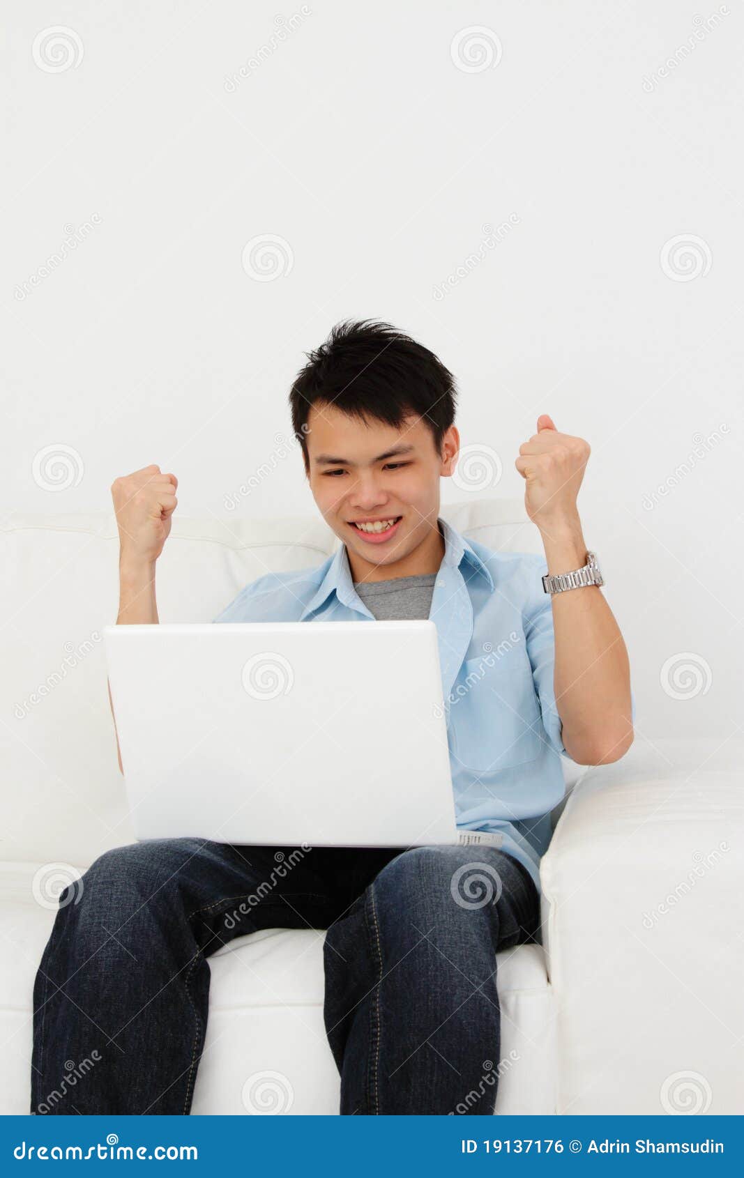 Excited man stock photo. Image of computer, winning, casual - 19137176