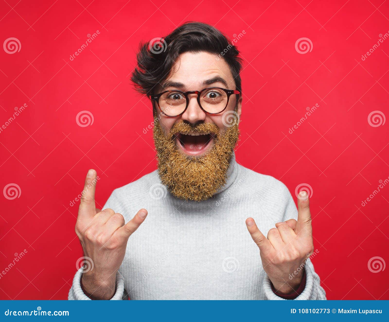Rebellious Man with Golden Beard on Red Stock Image - Image of ...