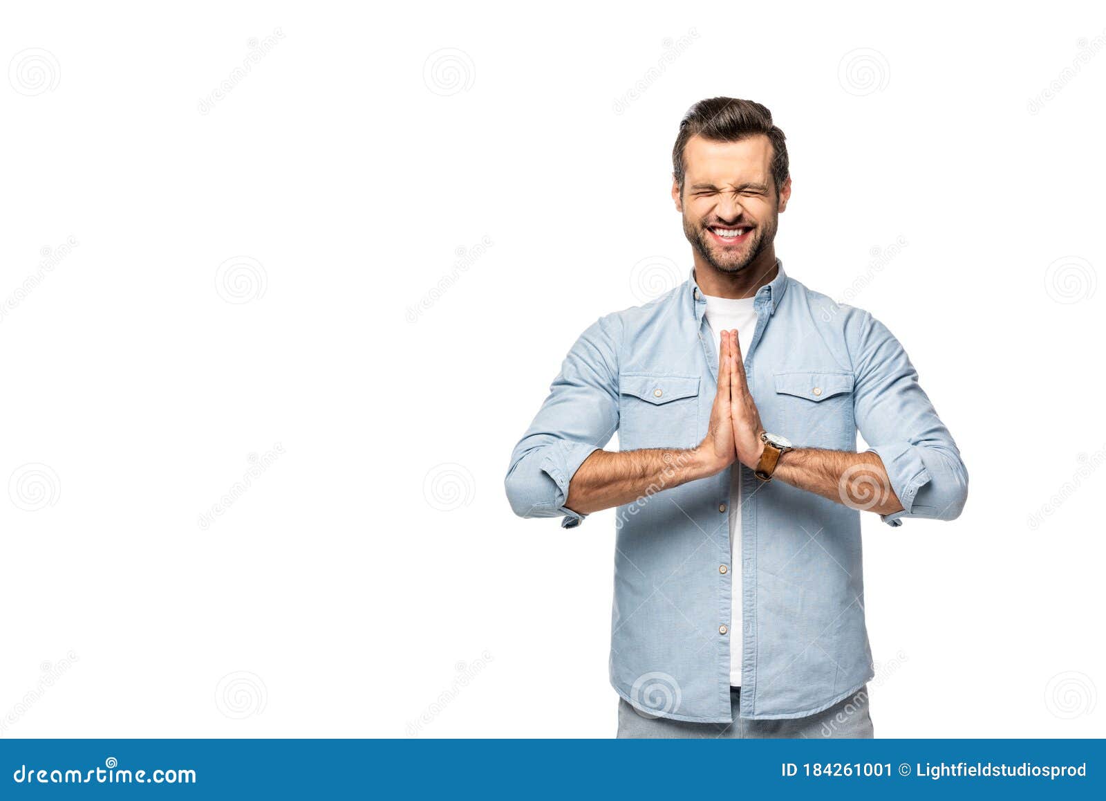 Excited Man Doing Please Gesture Isolated on White Stock Image - Image ...