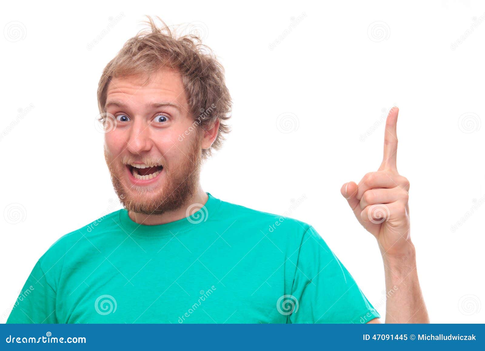 Excited Man Pointing with Finger Up Stock Image - Image of idea, person ...