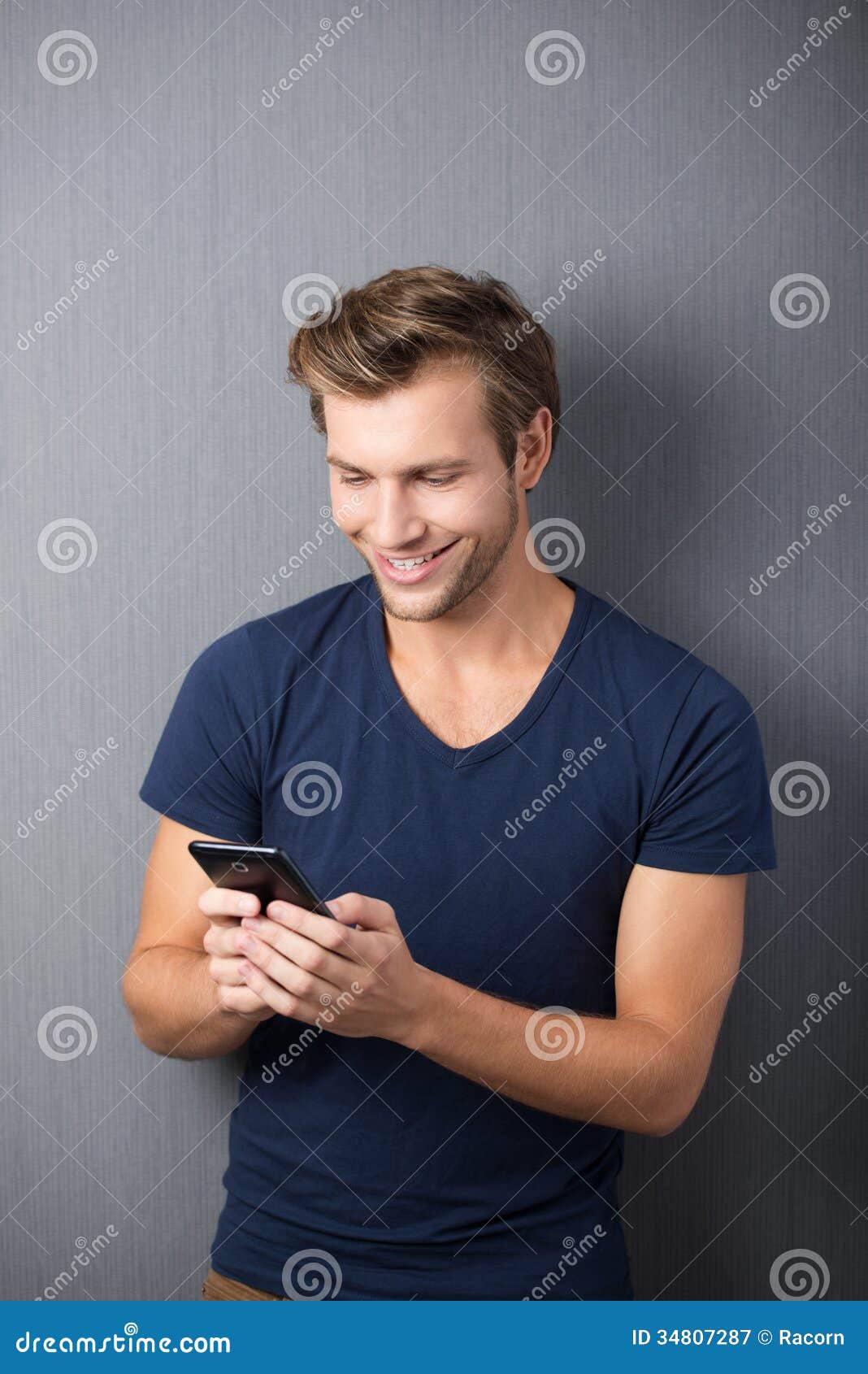 Excited Man Reading an Sms on His Mobile Stock Image - Image of look ...