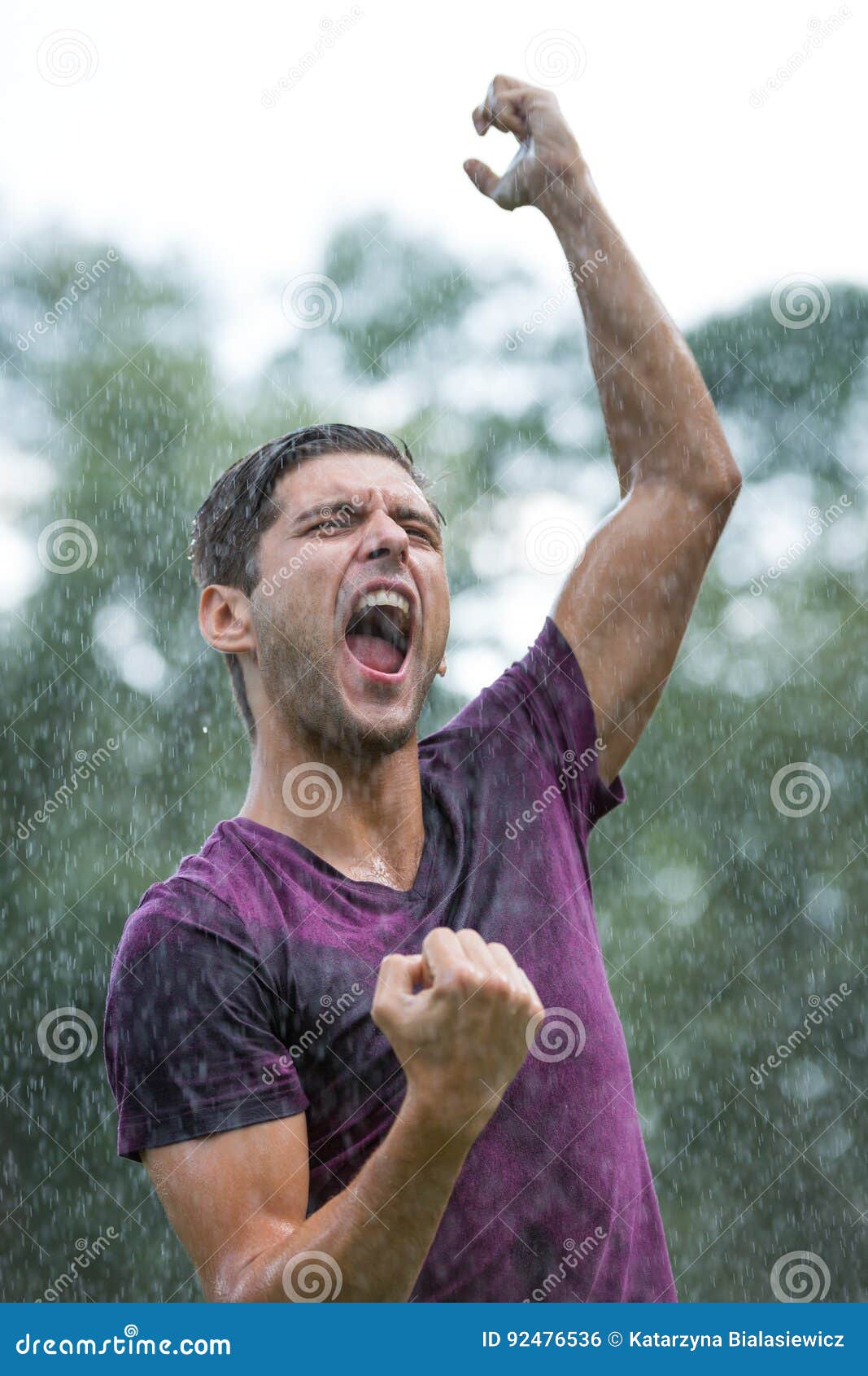 Excited man in summer rain stock photo. Image of summer - 92476536