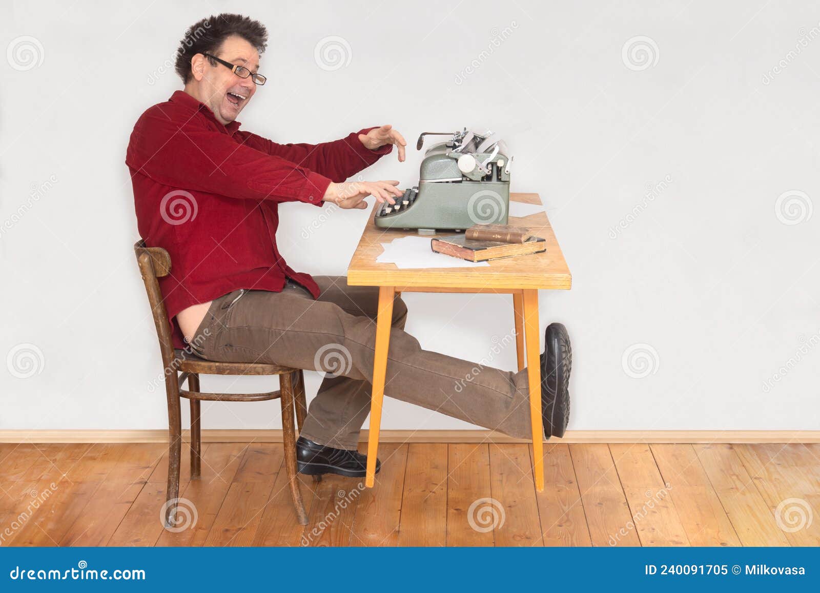 The Excited Man Typing on a Typewriter Stock Image - Image of excited ...