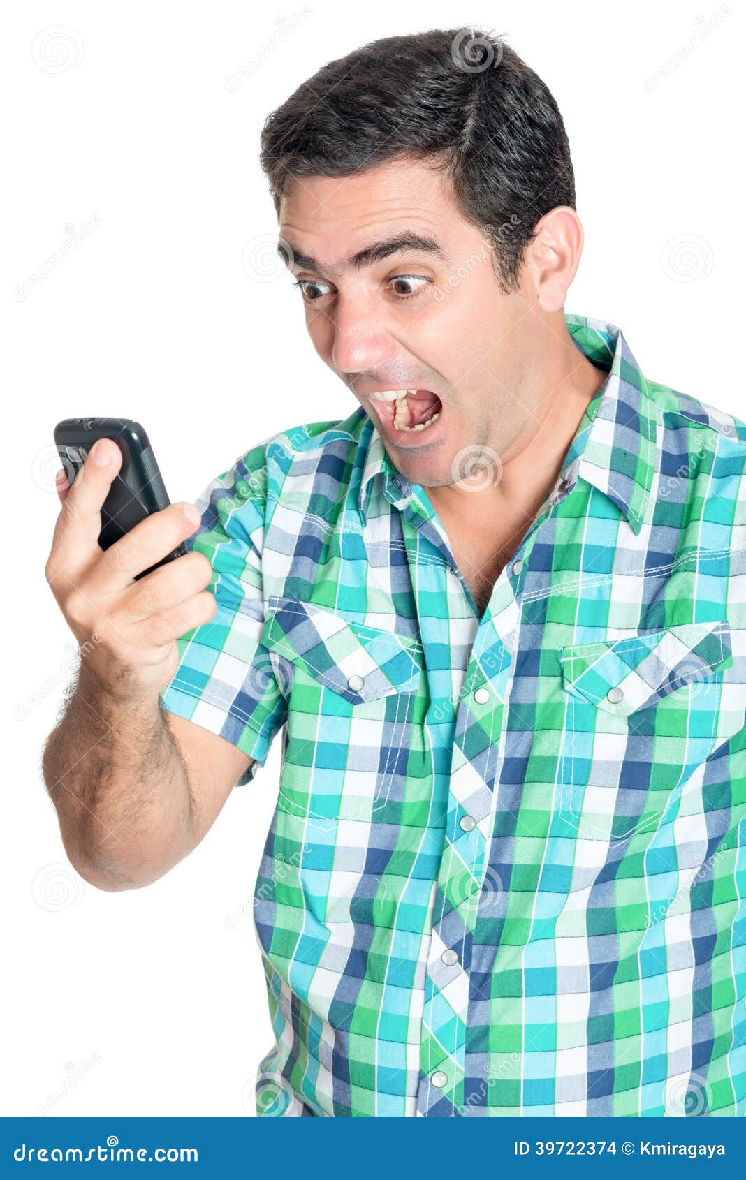 Excited Man Yelling at His Mobile Phone Stock Photo - Image of isolated ...