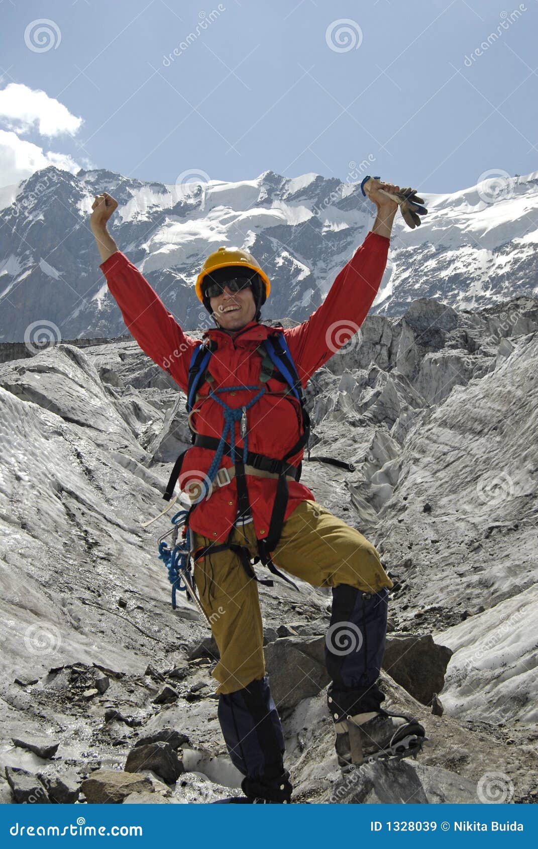 Excited Mountain Climber #1 Stock Image - Image of mountaineering, hike ...