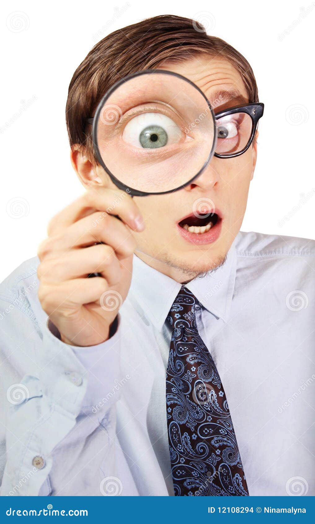 Excited nerd stock photo. Image of investigate, magnifier - 12108294