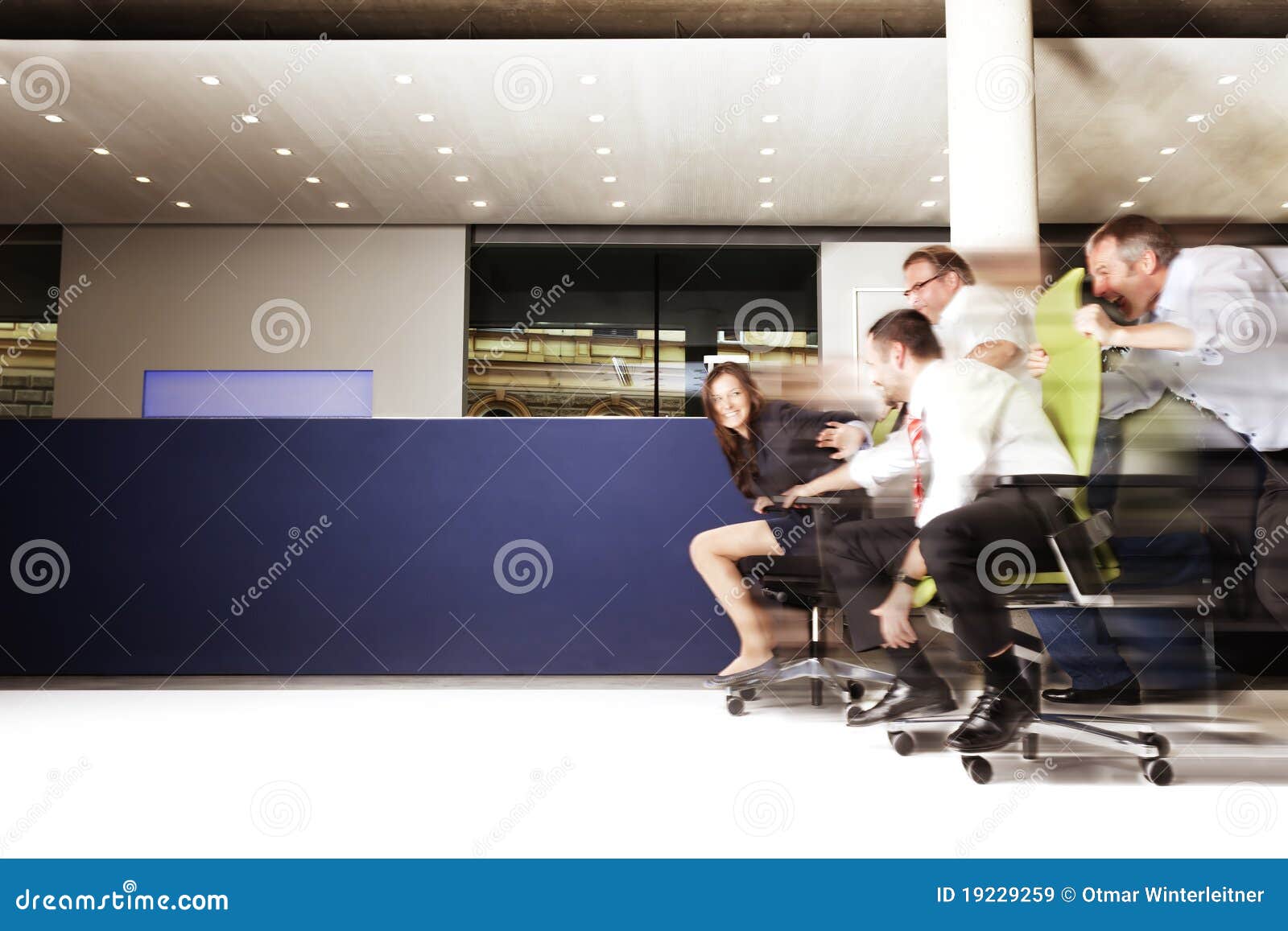Excited Office Employees in a Chair Race. Stock Image - Image of male ...