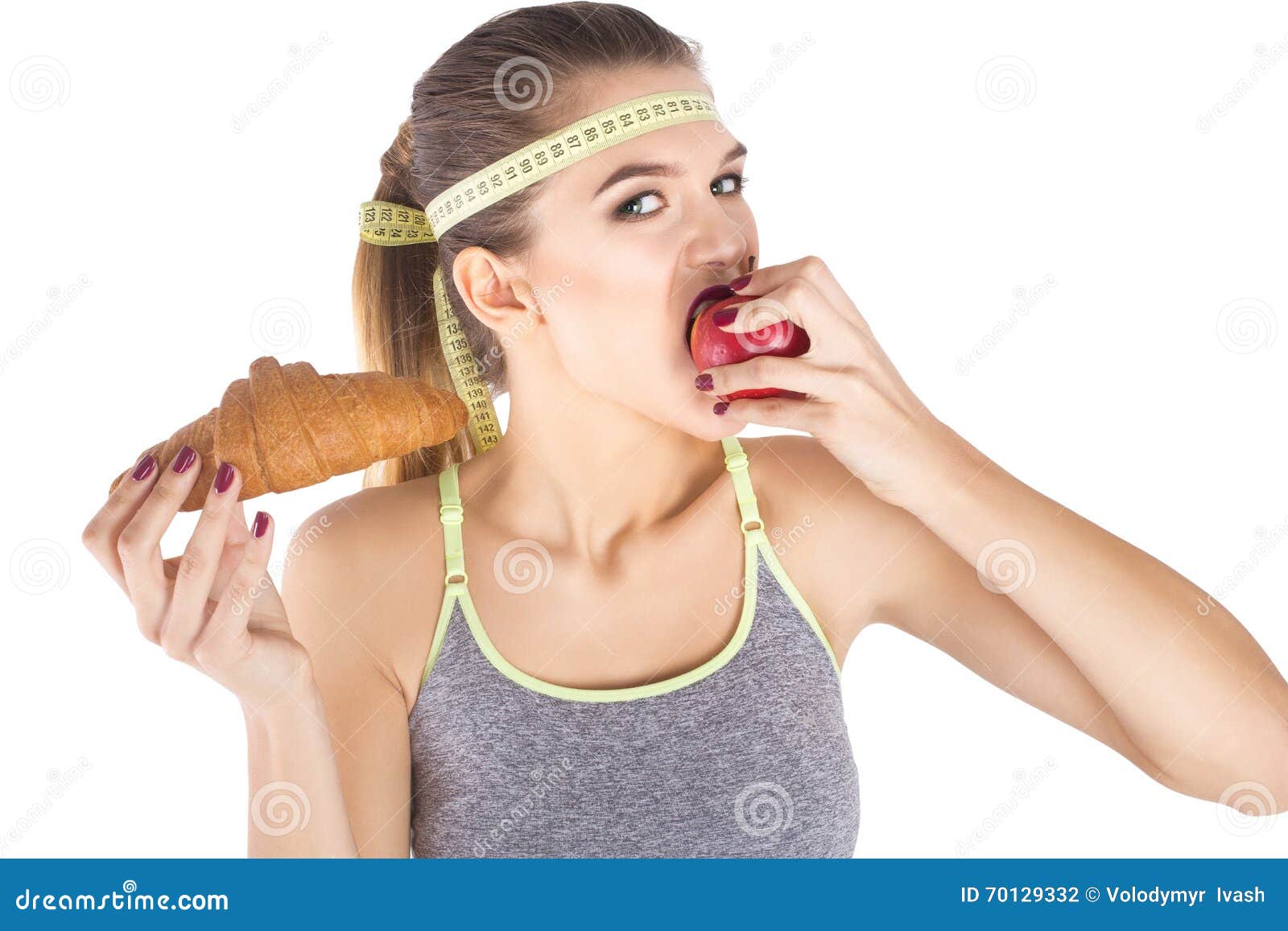 Excited Scared Woman Diet Choosing Eat Apple Stock Photo - Image of ...