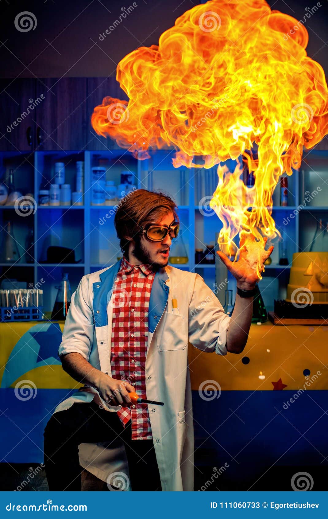 Scientist with burning arm stock image. Image of laboratory - 111060733