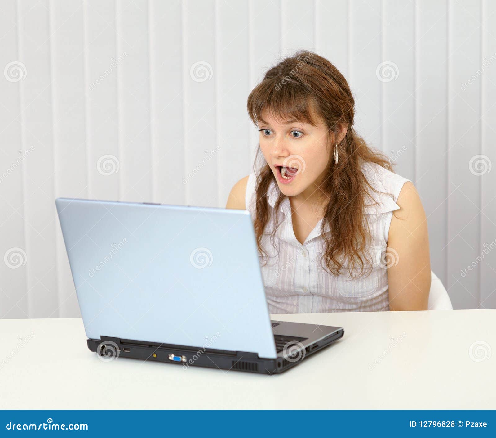 Excited, Screaming Woman Looking at Laptop Screen Stock Photo - Image ...