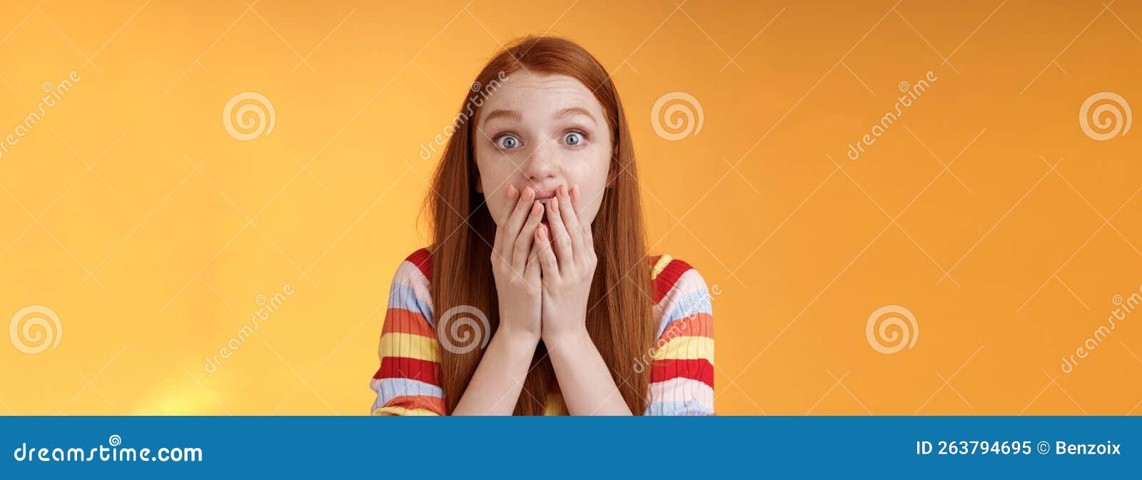 Excited Shocked Redhead Speechless Girl Like Gossiping Standing