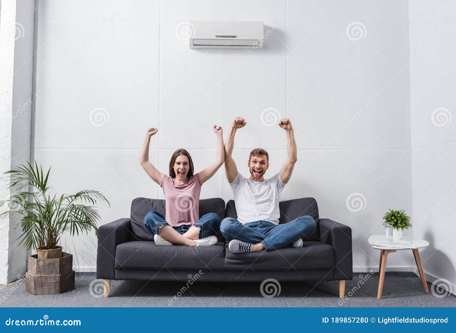 Excited Shouting Couple at Home with Stock Photo - Image of smiling ...