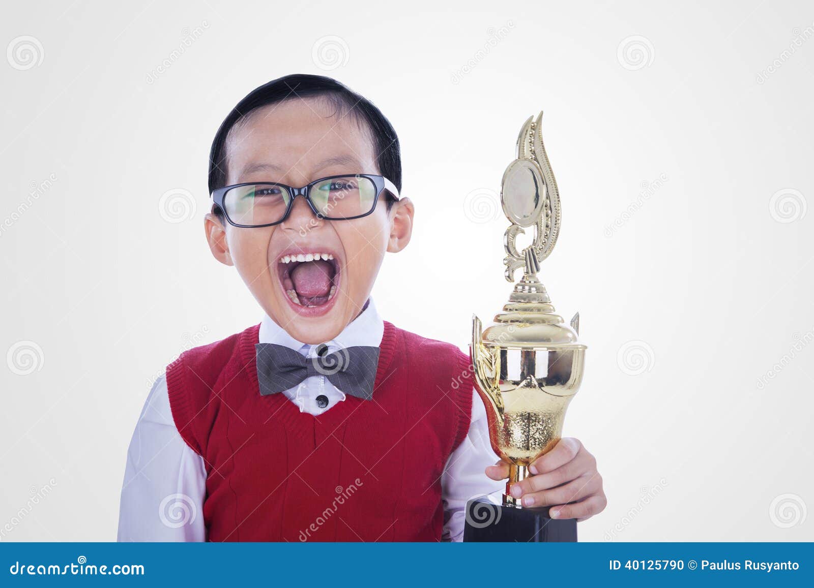 Excited Student Boy Holding Trophy - Isolated Stock Photo - Image of ...