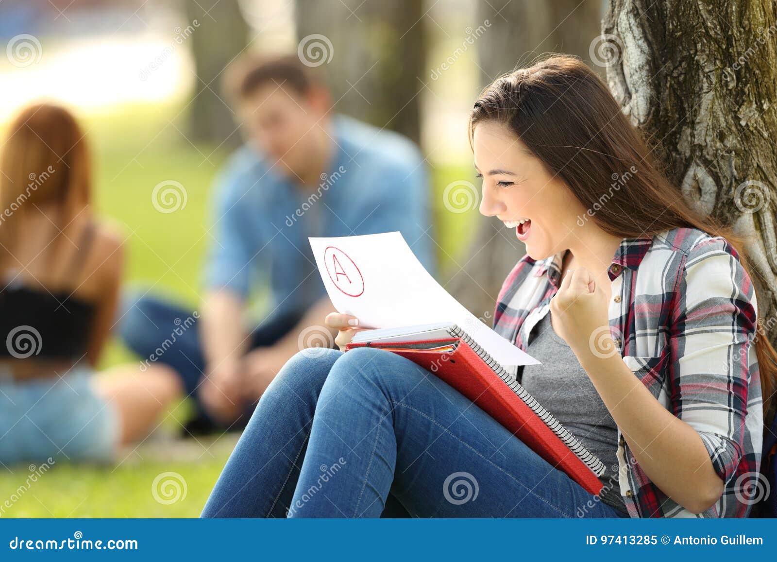 Excited Student Checking an Approved Exam Stock Image - Image of ...