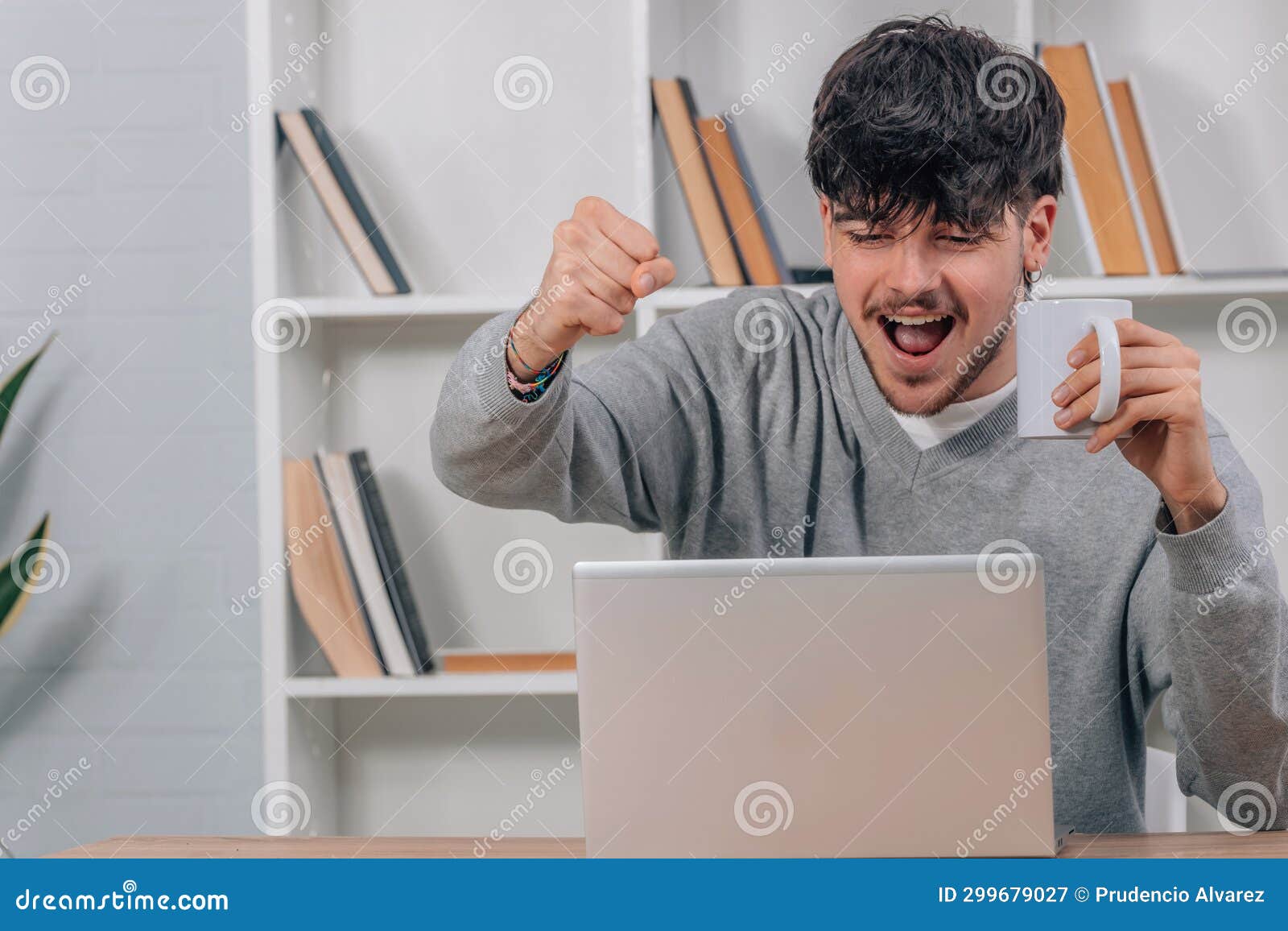 Excited Student at Computer Celebrating Stock Image - Image of success ...