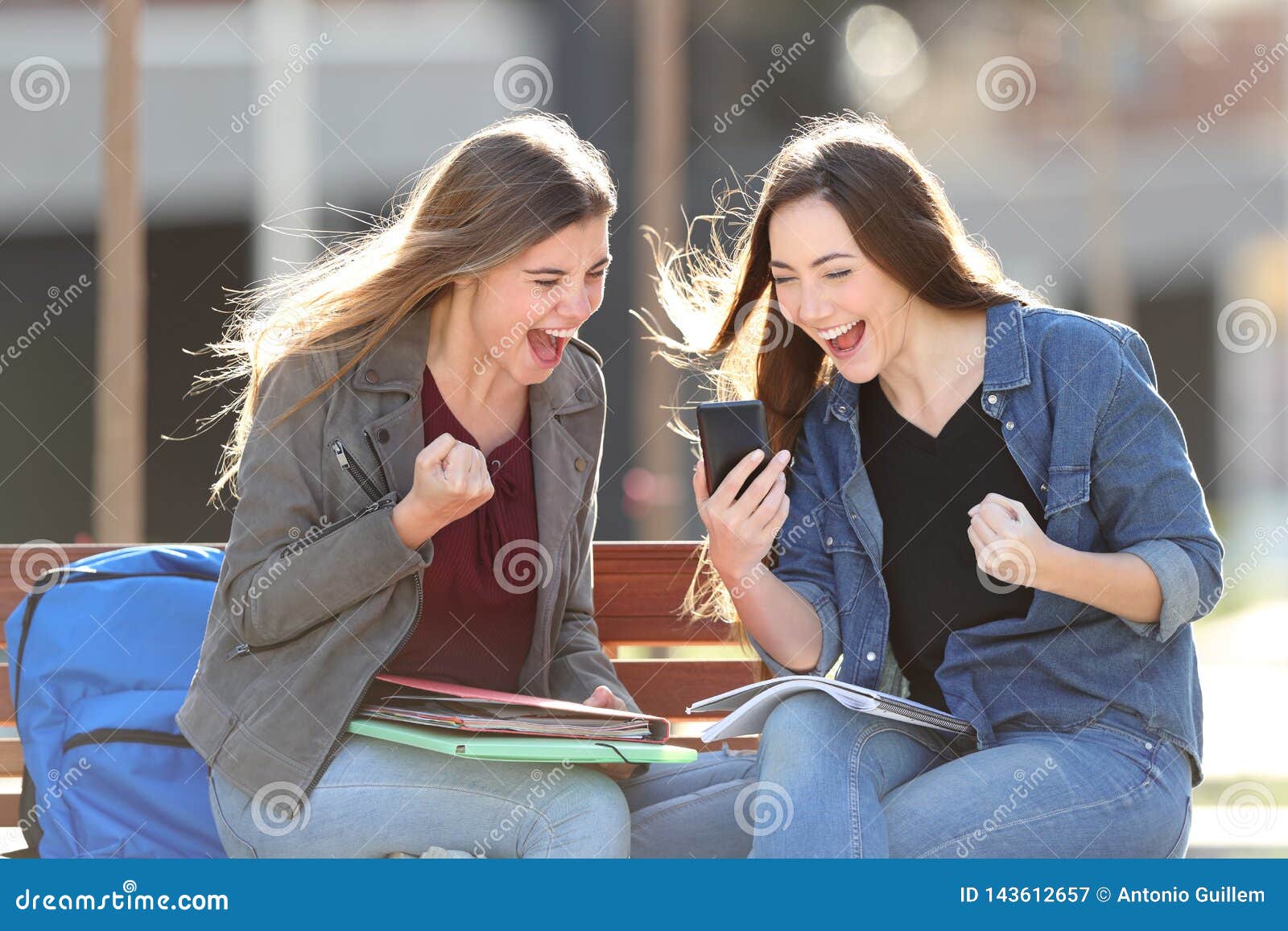 Excited Students Checking Grades on Smart Phone Stock Image - Image of ...