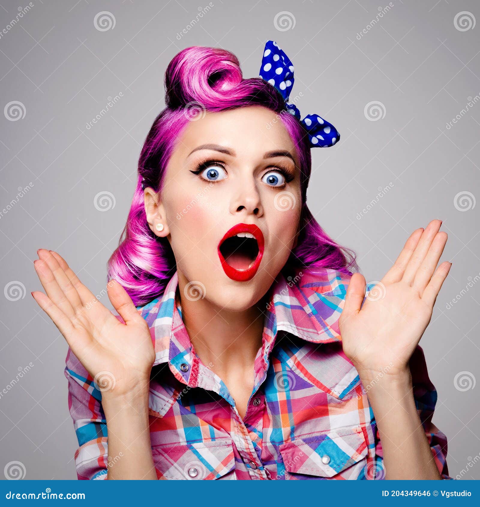 Excited Surprised Very Happy Or Scared Violet Red Hair Woman Pin Up