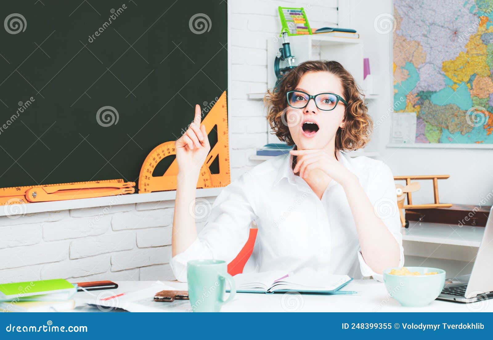 Excited Teacher Have Idea at Classroom in School. Stock Image - Image ...