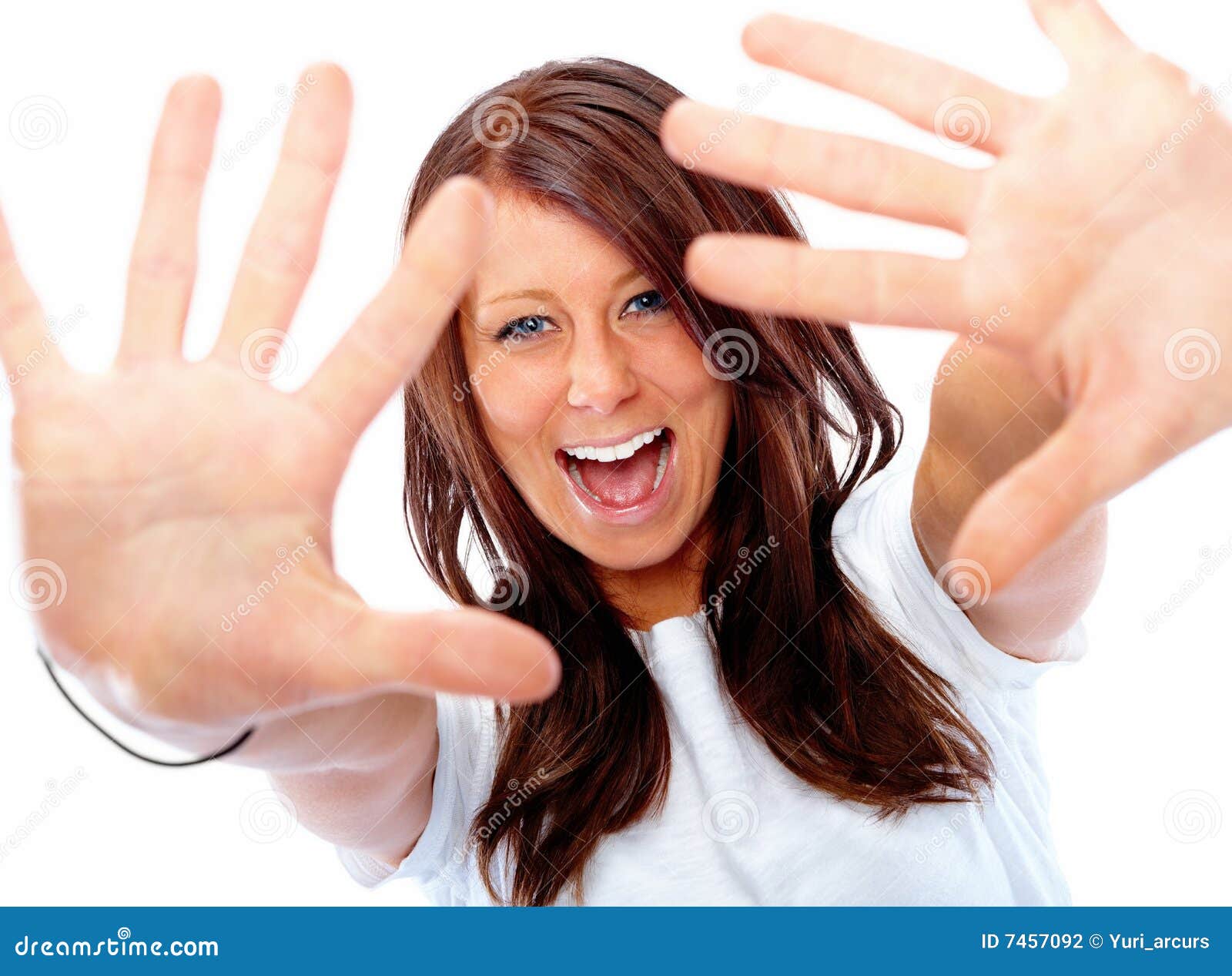 Excited Woman Giving High Ten Stock Photo - Image of human, look: 7457092