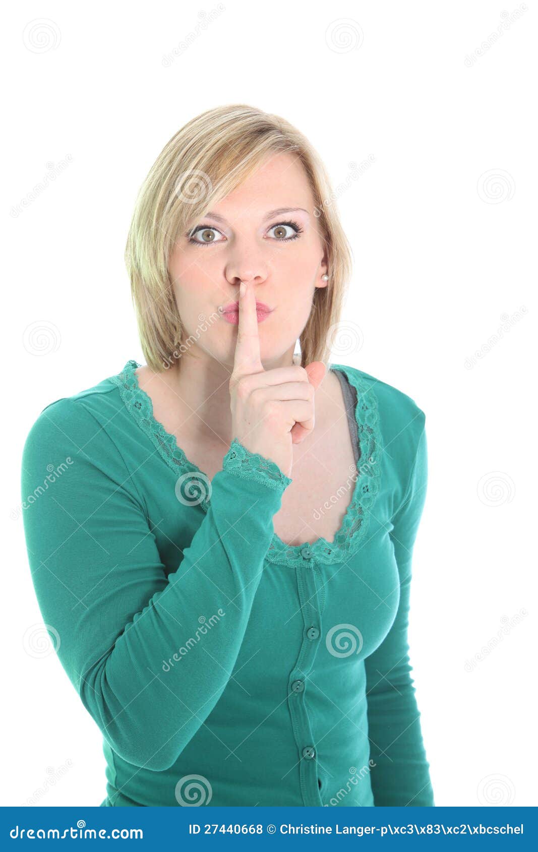 Excited Woman Giving a Shushing Gesture Stock Photo - Image of quiet ...