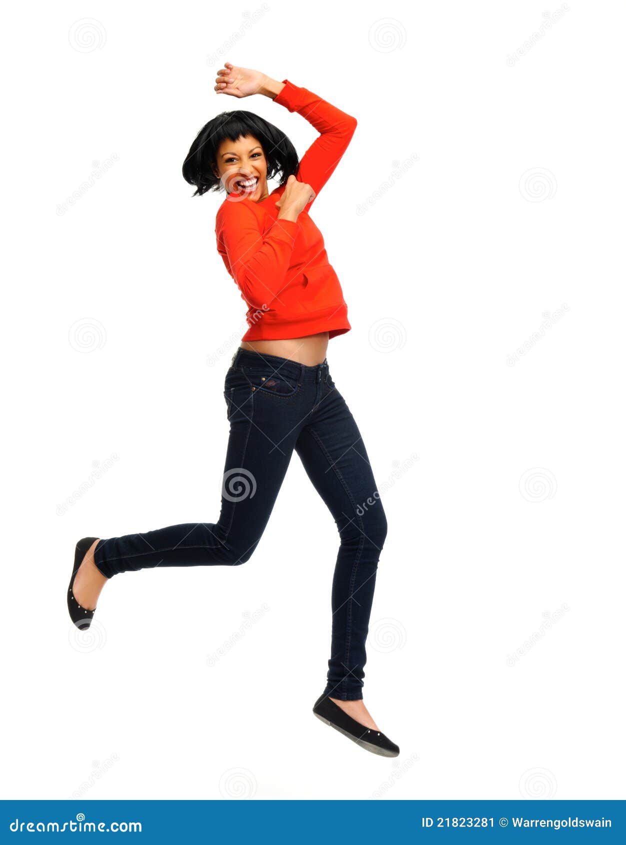 Excited woman jumps in joy stock image. Image of casual - 21823281