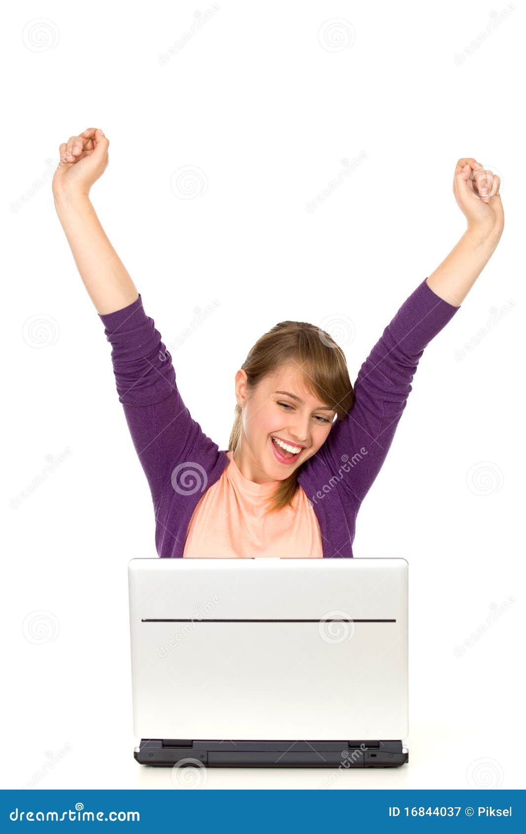 Excited woman with laptop stock image. Image of person - 16844037
