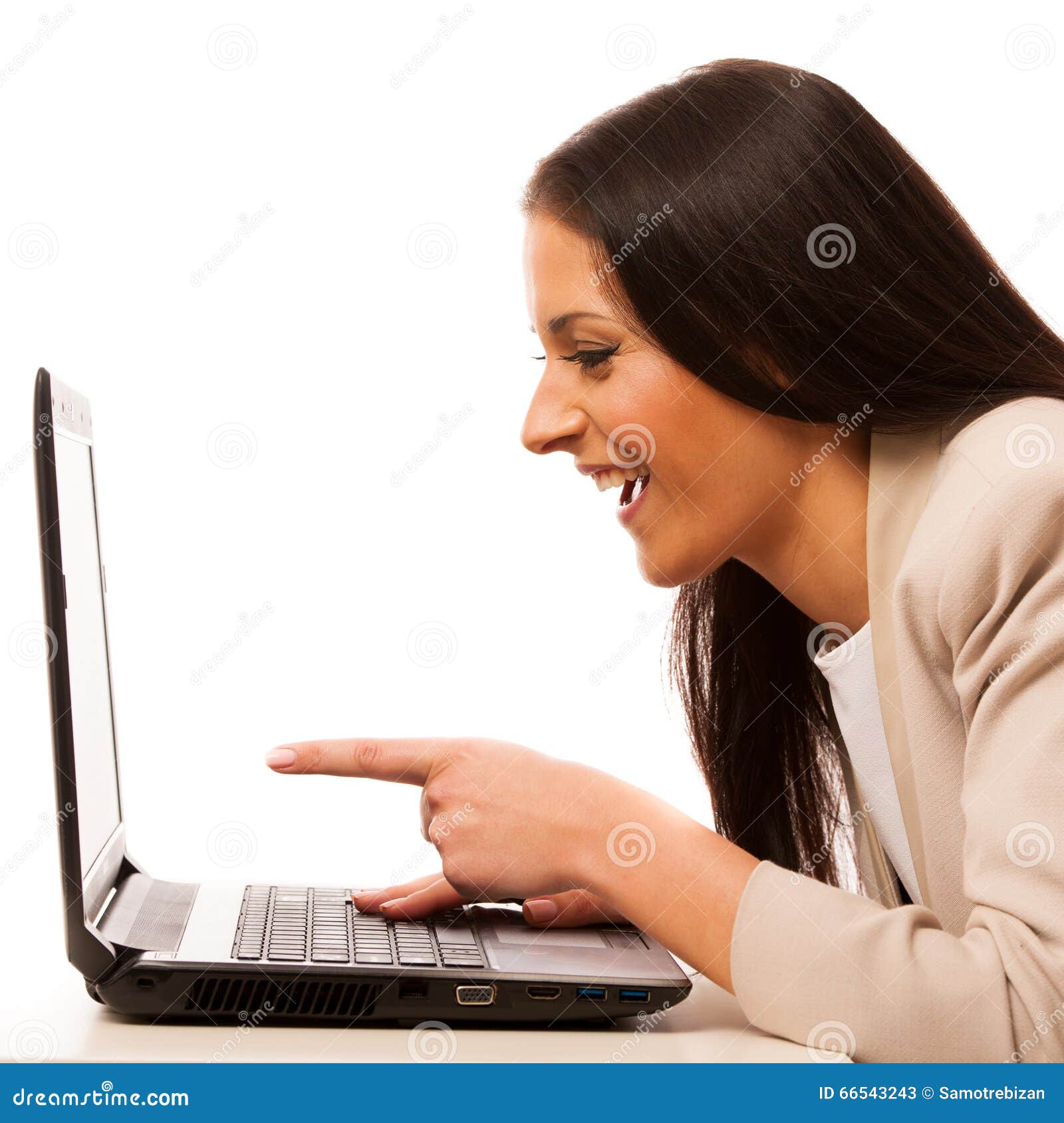 Excited Woman Looking into Laptop Computer. Stock Image - Image of ...