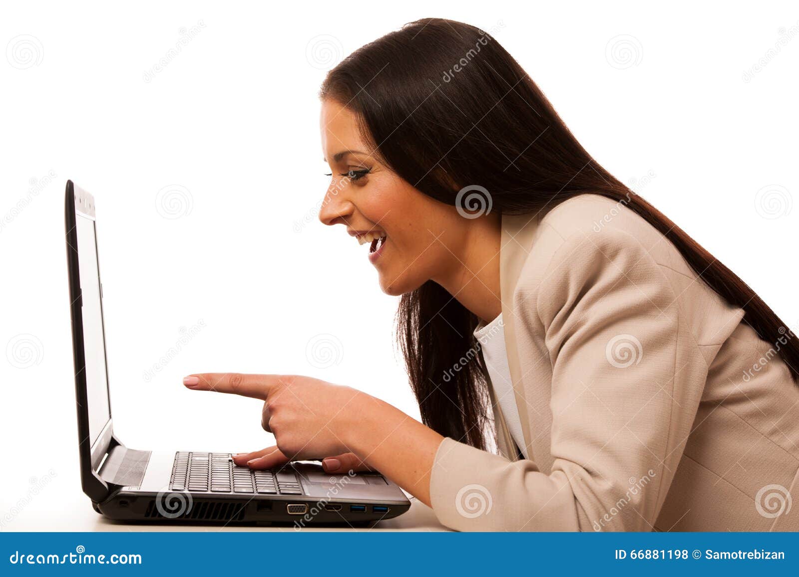 Excited Woman Looking into Laptop Computer. Stock Photo - Image of ...