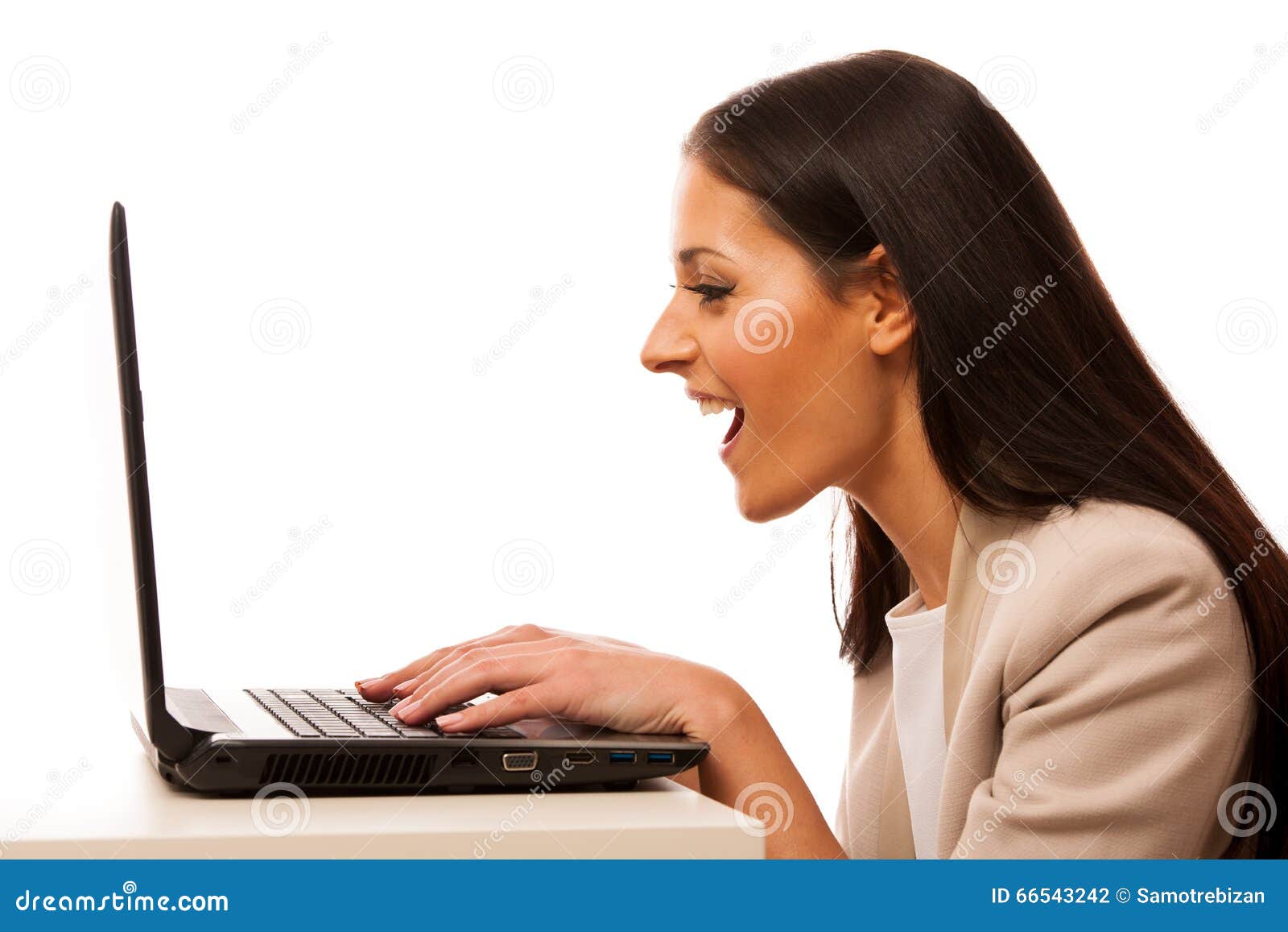 Excited Woman Looking into Laptop Computer. Stock Photo - Image of ...