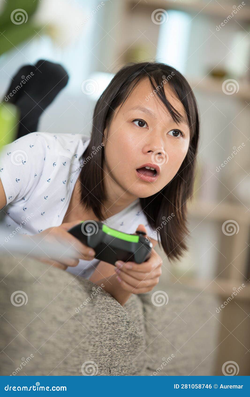 Excited Woman Playing Console Video Game Stock Photo - Image of ...