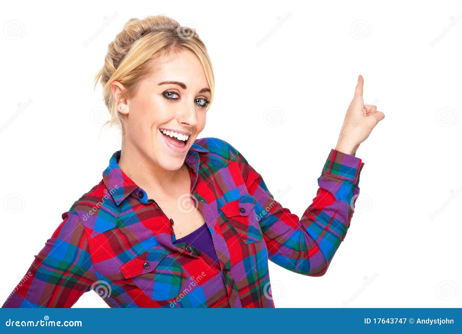 Excited Woman Pointing at Something Stock Image - Image of colour ...