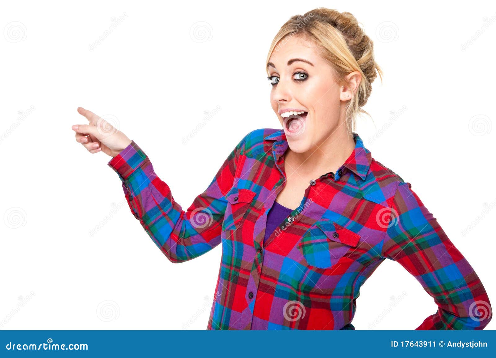 Excited Woman Pointing at Something Stock Image - Image of casual ... Excited Woman Pointing at Something Stock Image - Image of casual ...