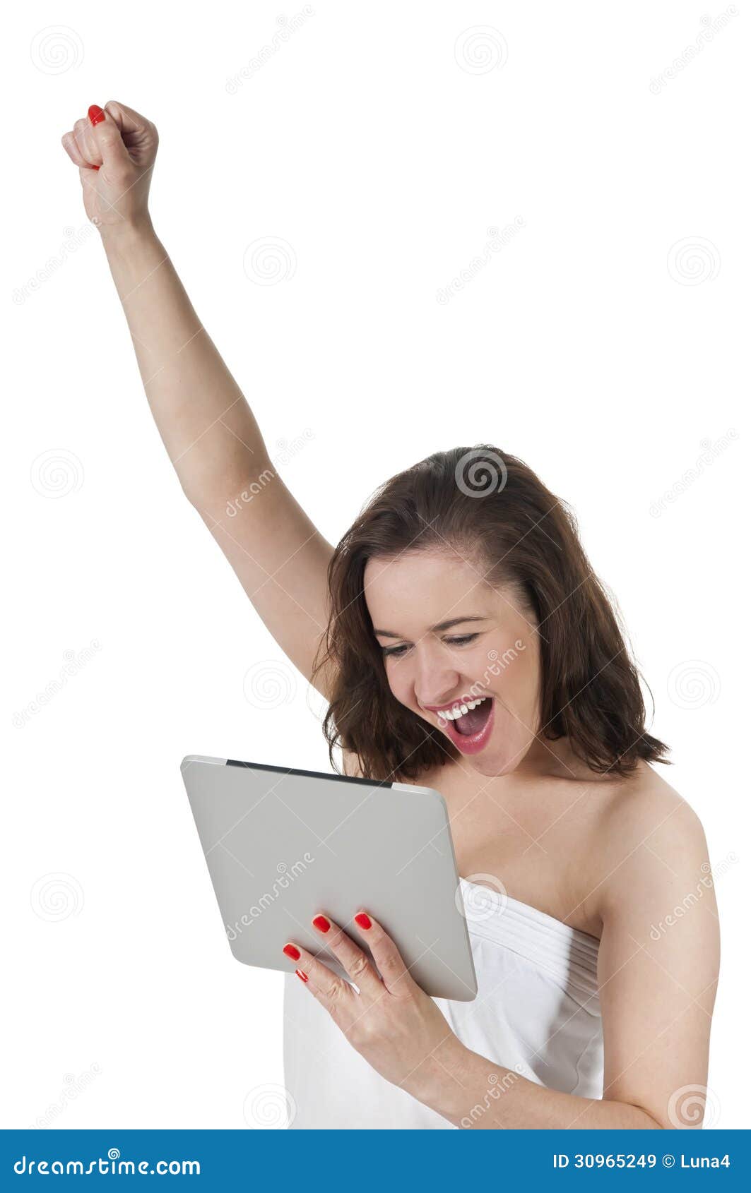 Excited Woman with Tablet Computer Stock Image - Image of girl ...