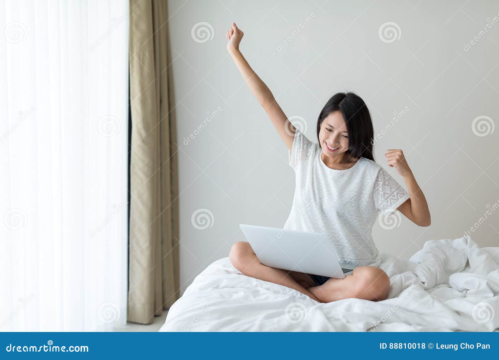 Excited Woman Use of Laptop Computer Stock Photo - Image of indoor ...