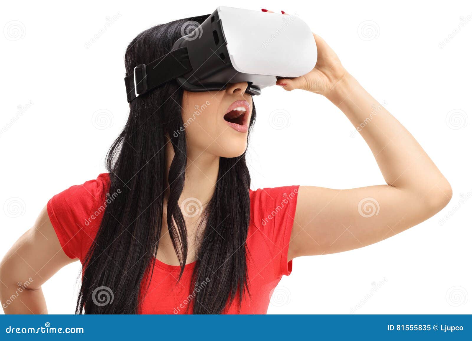 Excited Woman Using a VR Headset Stock Image - Image of isolated ...