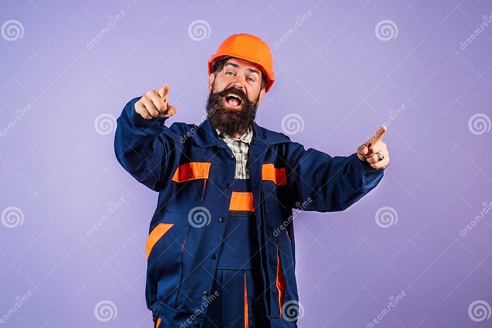 Excited Worker in Hardhat. Construction Worker with Helmet. Worker in ...