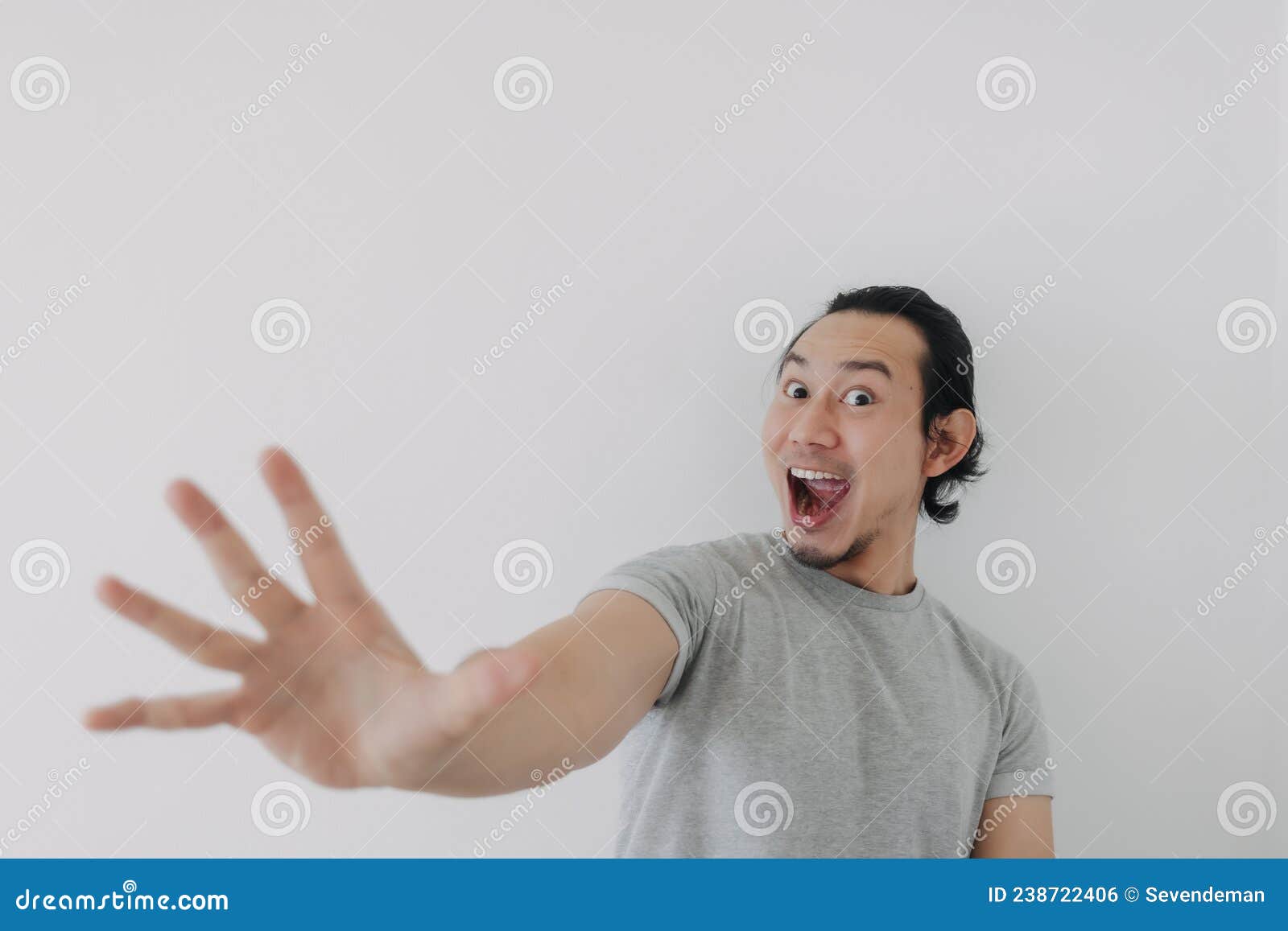 Excited and Wow Face of Man Proud To Present Advertisement. Stock Photo ...